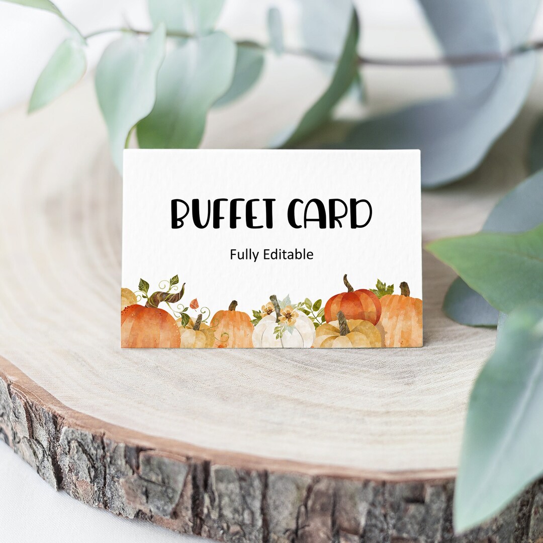 Fall Pumpkin Editable Buffet Food Card Food Label Table Tent Card Food ...