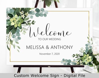 Green and Gold Wedding Welcome Sign - Etsy
