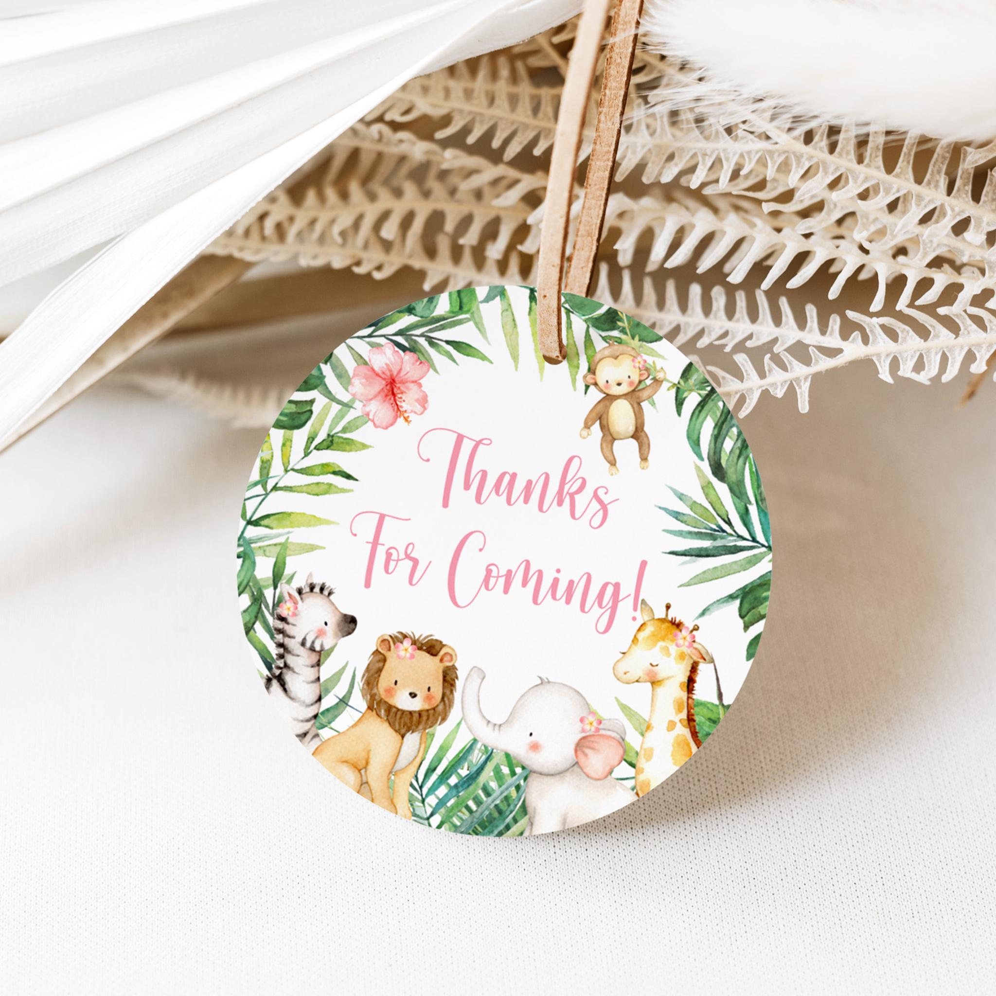 Printable Safari Favor Tags – Round Jungle Animal Thank You Labels for ...