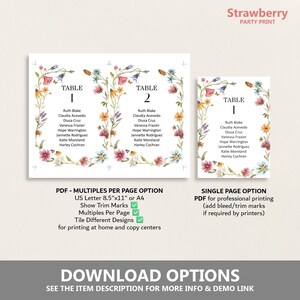 Editable Wildflower Seating Chart Card Table Number Card Template ...