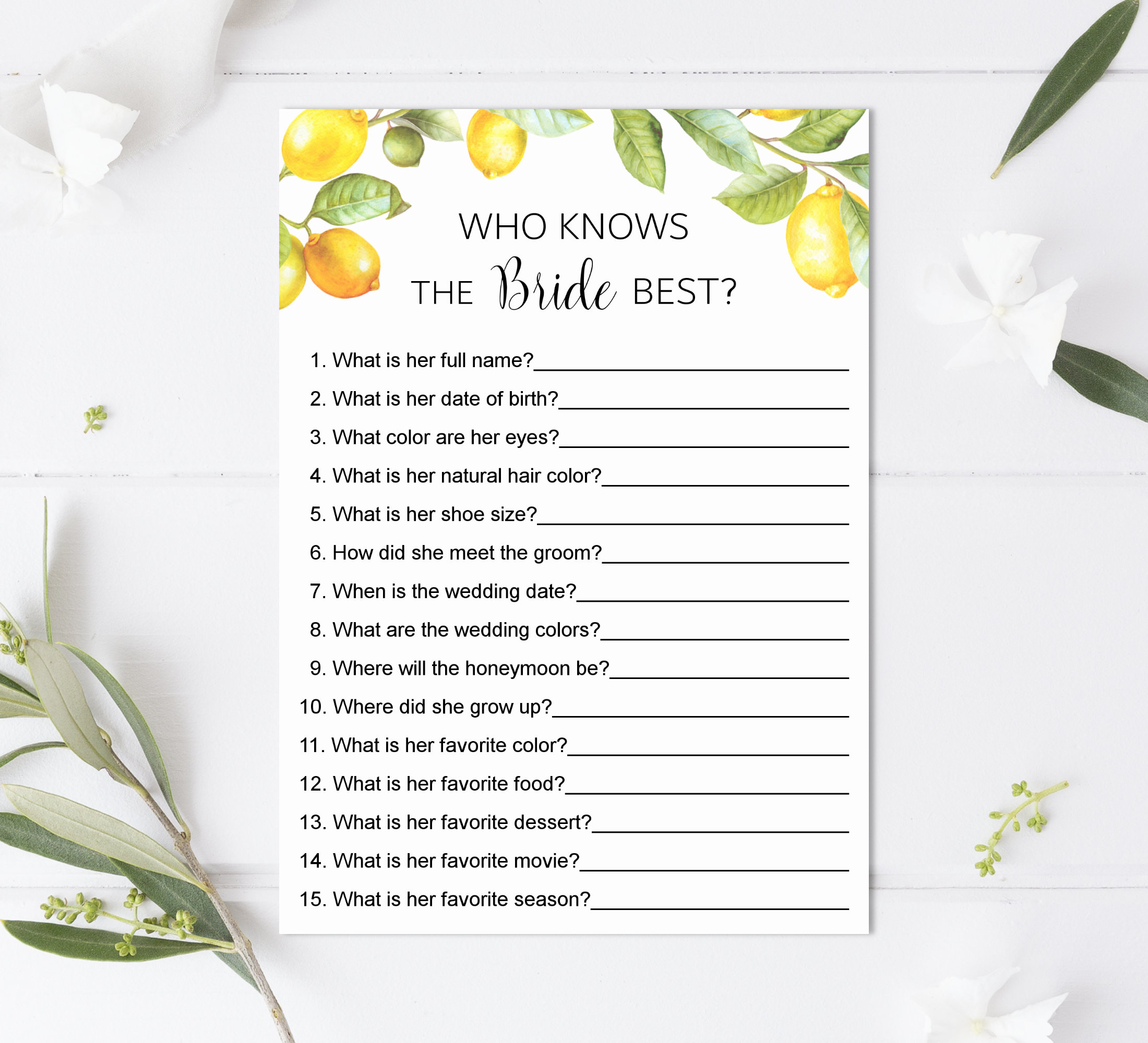 Who Knows the Bride Best Game Lemon Bridal Shower Game Citrus | Etsy