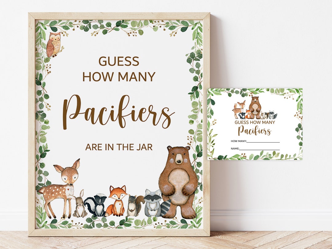 Guess How Many Pacifiers Game Woodland Baby Shower Game Greenery ...