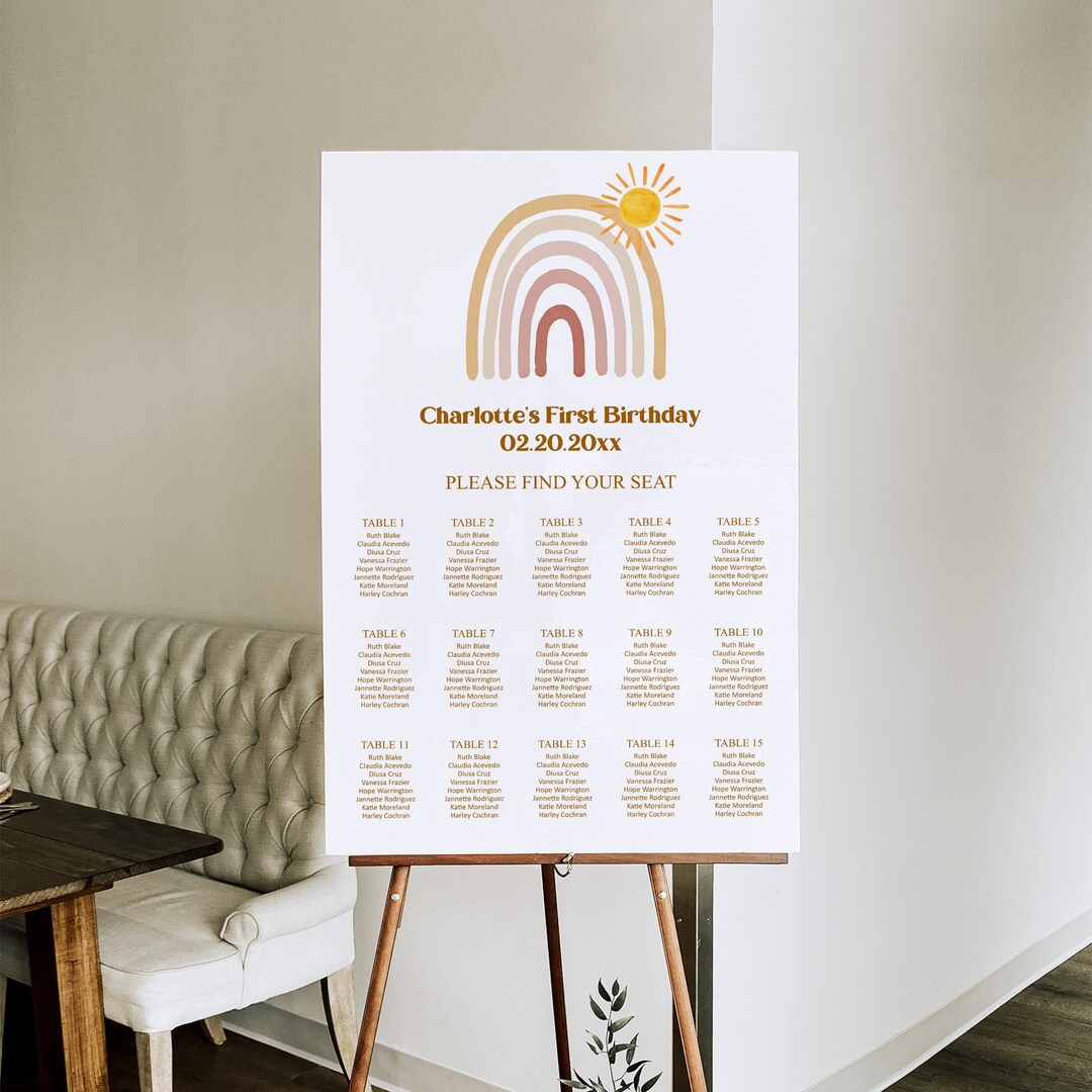 Editable Rainbow Sun Seating Chart Sunshine Baby Shower First Trip ...