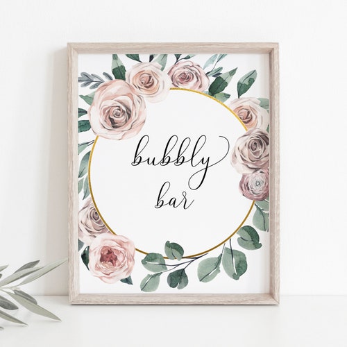 Bubbly Bar Sign Dusty Pink Rose Boho Bridal Shower Decorations Etsy