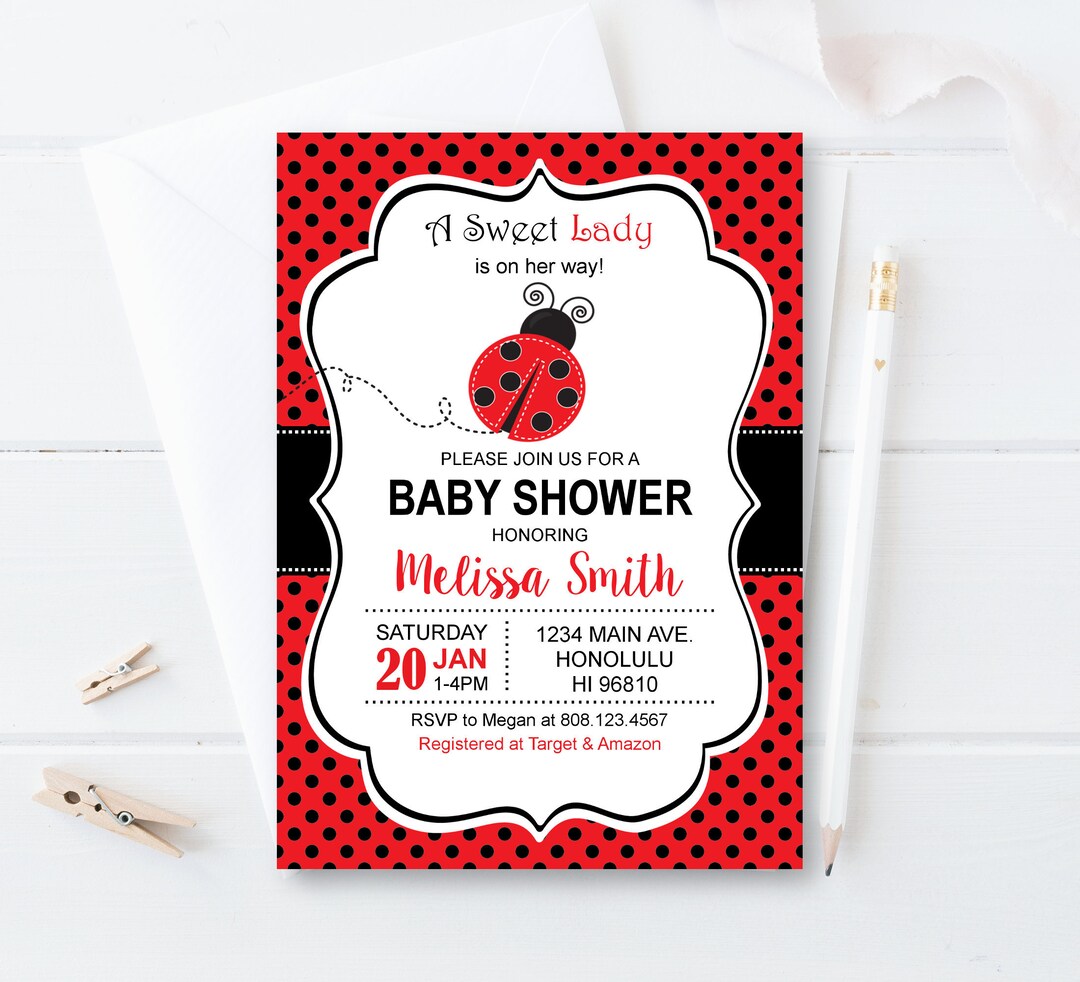Ladybug Baby Shower Invitation Valentines Baby Shower Invitation Lady ...
