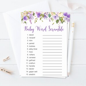 Purple Baby Shower Game Bundle Games Printable Baby Shower Games ...