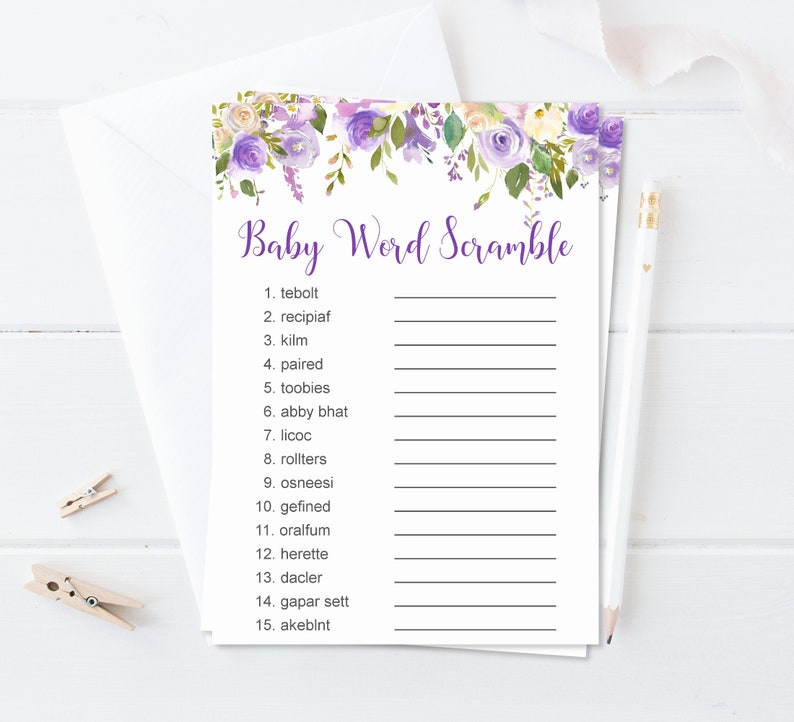 Purple Baby Shower Game Bundle Games Printable Baby Shower Games ...