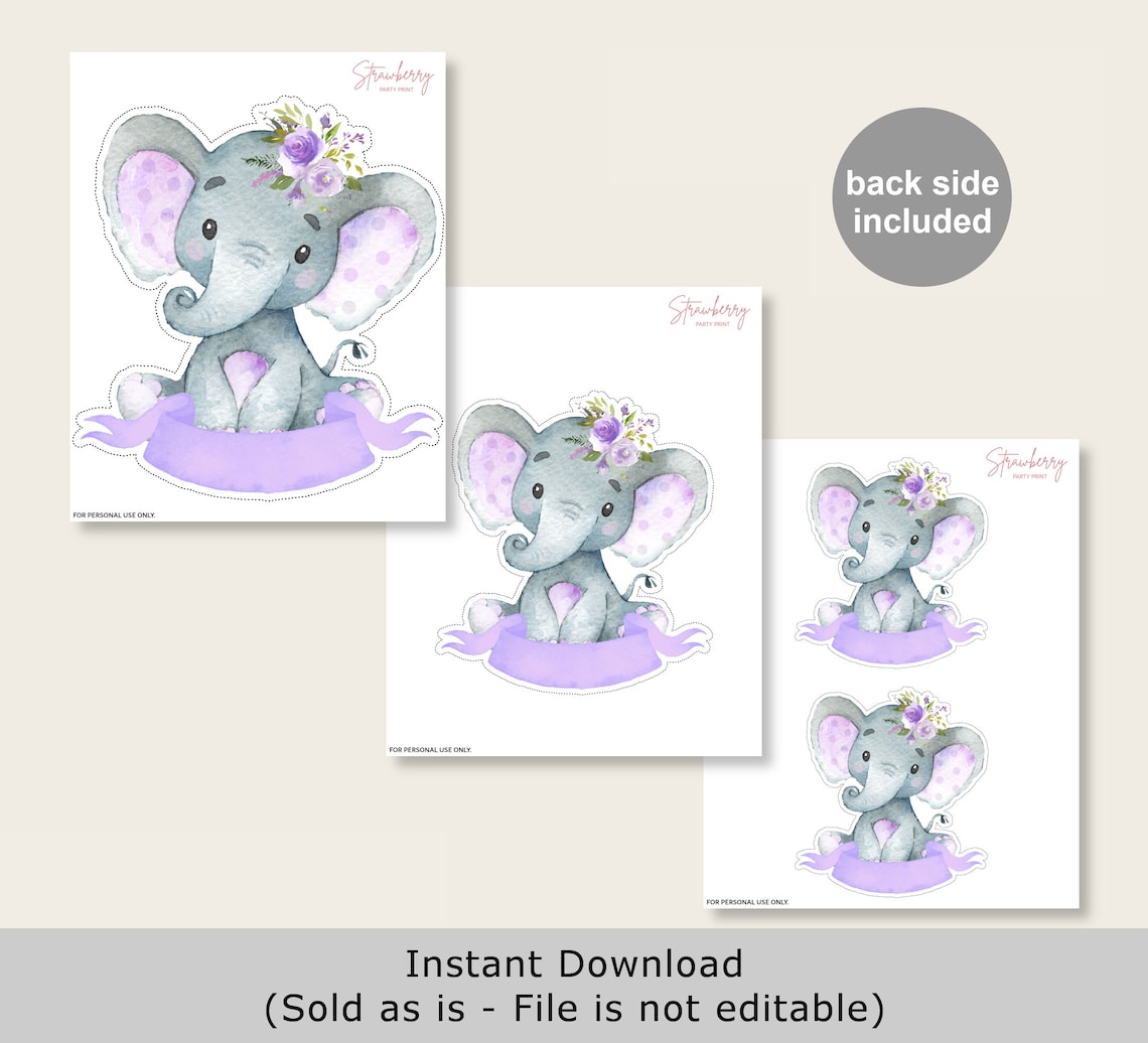 PRINTABLE Elephant Centerpieces Purple Elephant Baby Shower - Etsy