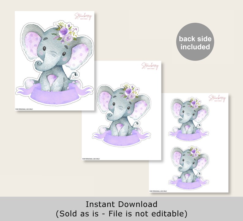 PRINTABLE Elephant Centerpieces Purple Elephant Baby Shower Cake Topper ...