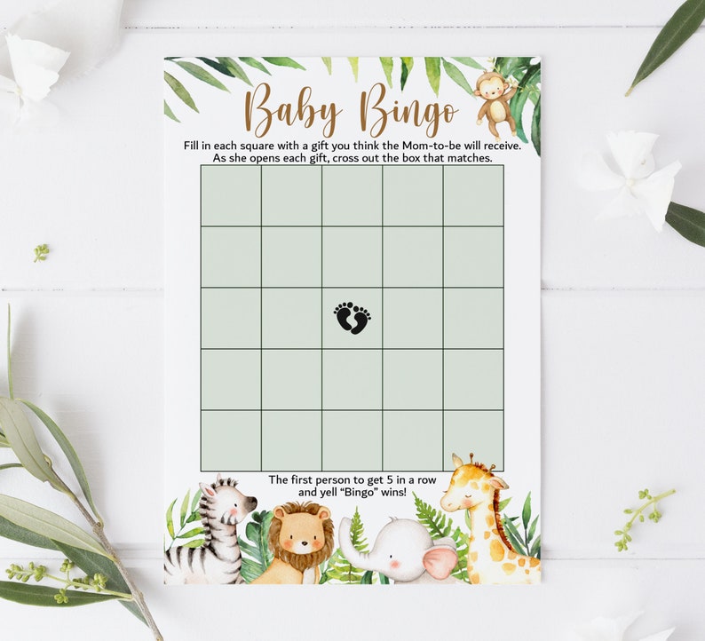 Bingo Game Cards Jungle Baby Shower Safari Animals Baby Shower - Etsy