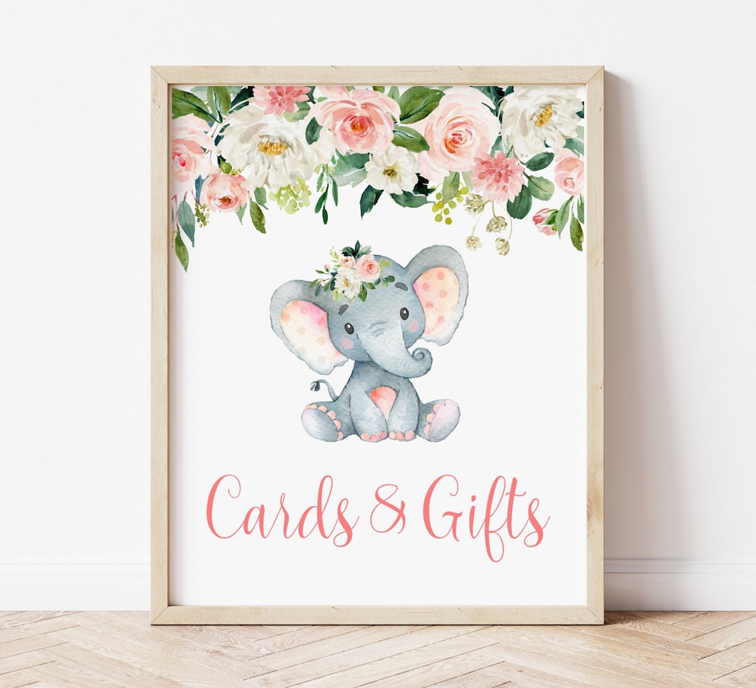 Elephant Gifts Table Sign Printable Gifts & Cards Sign Pink Elephant ...