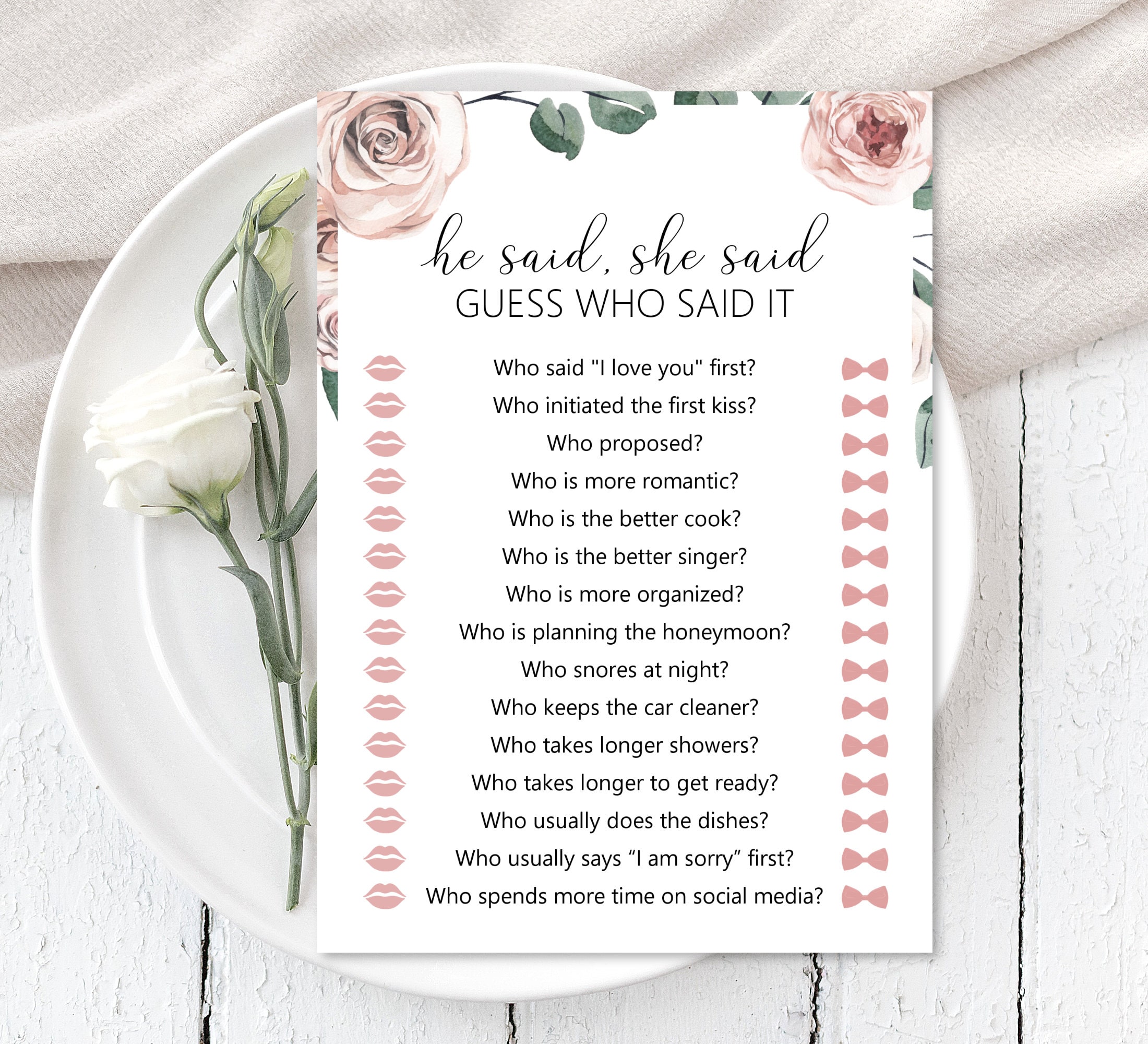 He Said She Said Bridal Shower Game Guess Who Said It Game - Etsy