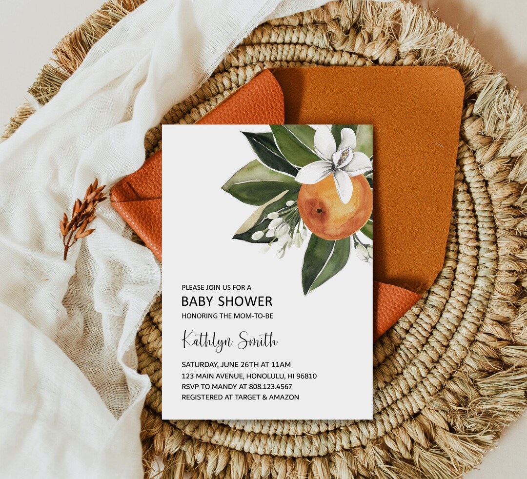CUSTOM Citrus Baby Shower Invitation Orange Baby Shower Gender - Etsy