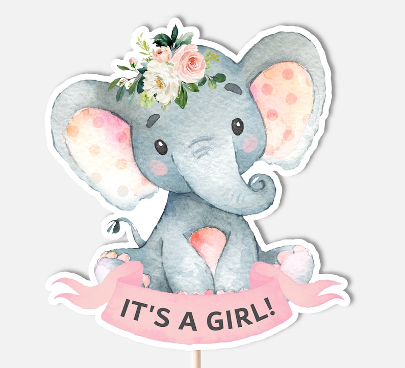 PRINTABLE Elephant Centerpieces Pink Elephant Cake Topper - Etsy