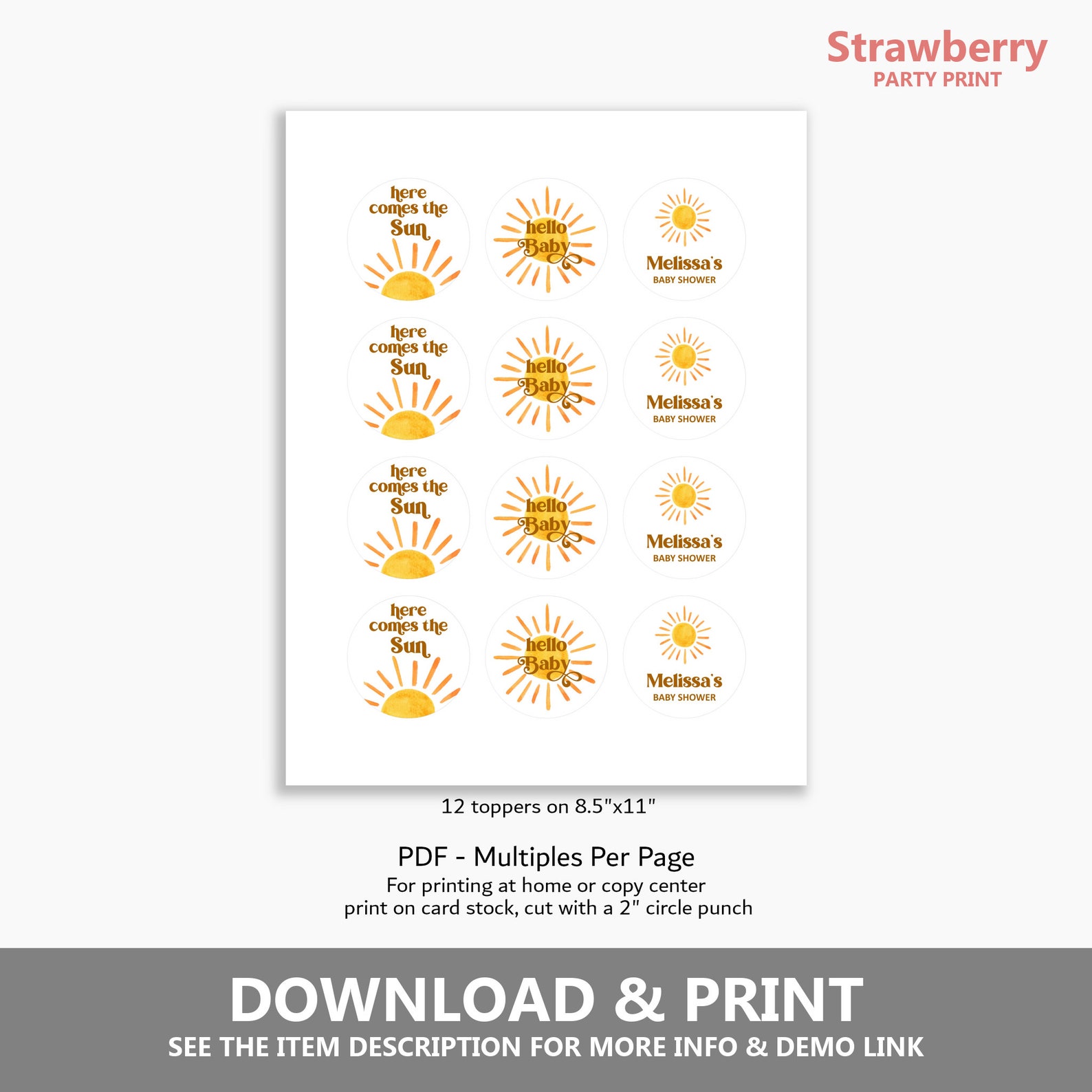 Editable Sun Baby Shower Cupcake Toppers Boho Sunshine Party, Corjl ...