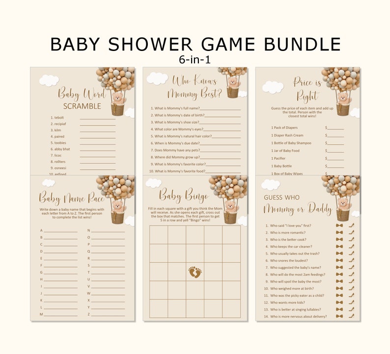 Teddy Bear Baby Shower Games Bundle Hot Air Balloon Bear Baby - Etsy Australia
