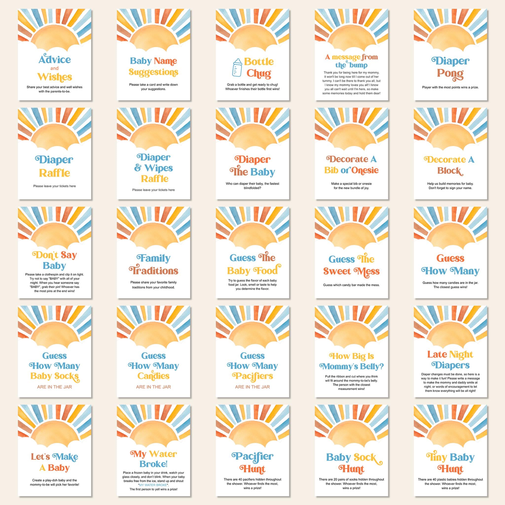 Editable Here Comes the Son Baby Shower Games, Baby Boy Sunshine Baby ...