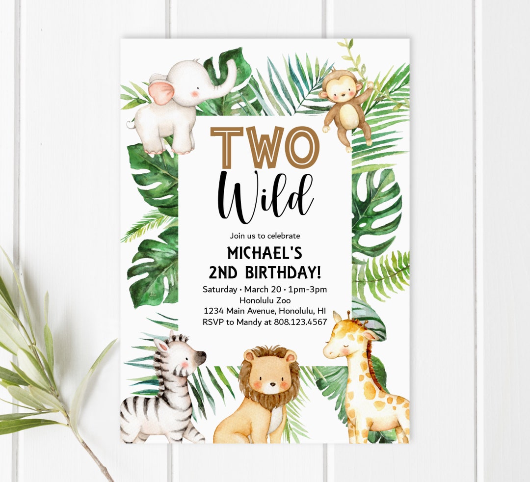 CUSTOM Two Wild Birthday Invitation Safari Animals Jungle Zoo - Etsy