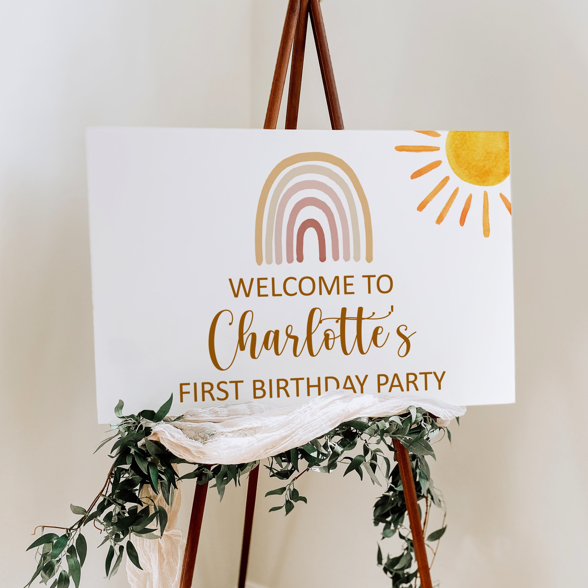 Editable Rainbow Birthday Welcome Sign – Boho Sunshine Trip Around the ...