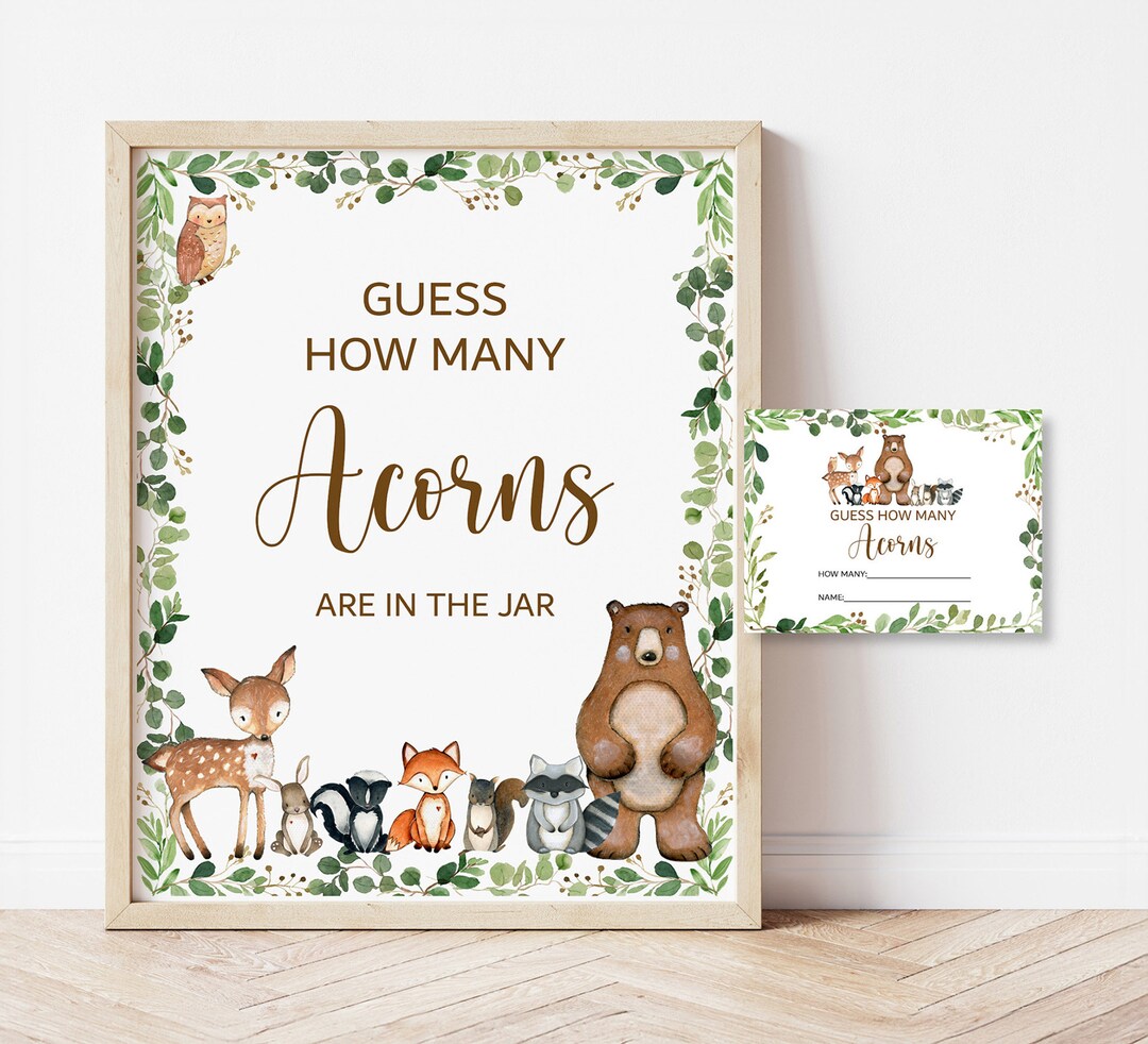 Guess How Many Acorns Game Woodland Baby Shower Greenery Woodland ...