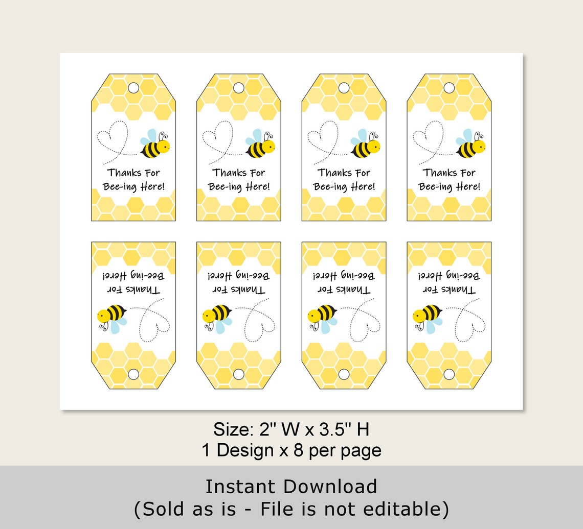Thanks for Beeing Here Bumble Bee Favor Tags Thank You Tags - Etsy