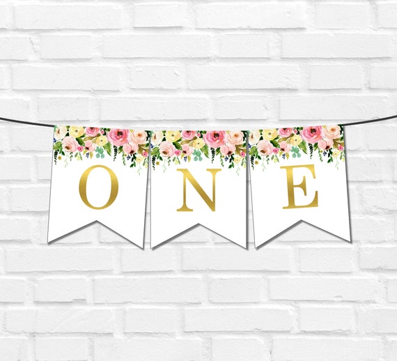 First Birthday Banner Printable ONE Banner High Chair Banner Smash Cake ...