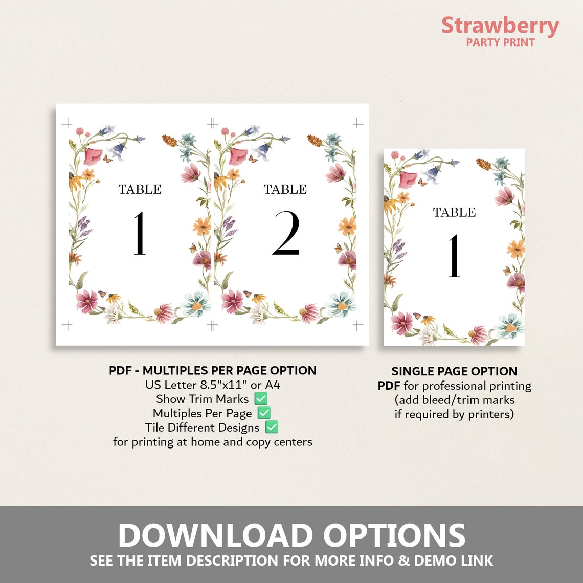 Editable Wildflower Table Number Card Template Floral Wedding Seating ...