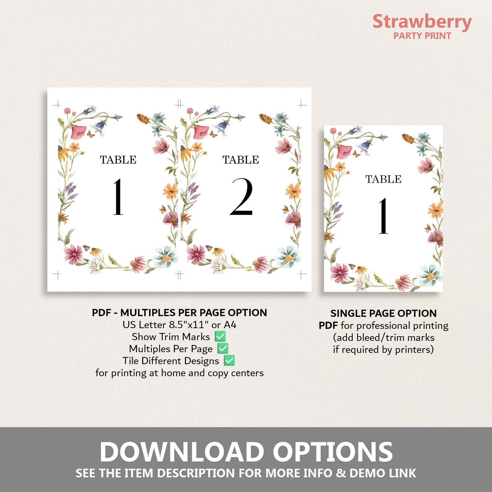 Editable Wildflower Table Number Card Template Floral Wedding Seating ...