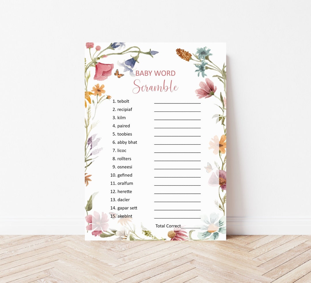 Wildflower Baby Word Scramble Game Baby in Bloom Floral Baby Shower ...