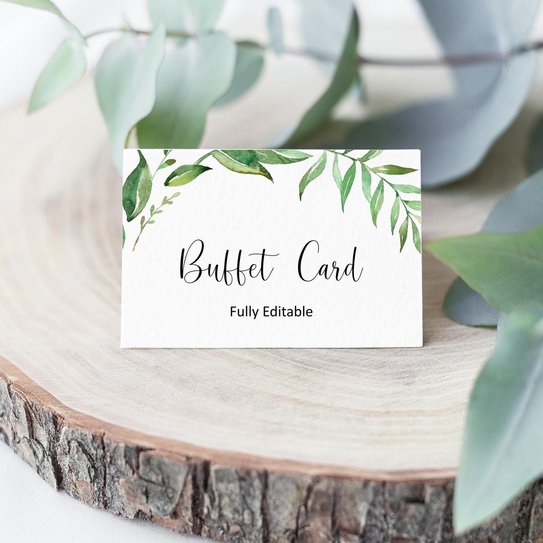 Greenery Editable Buffet Food Card Food Label Table Tent Card Food Sign ...