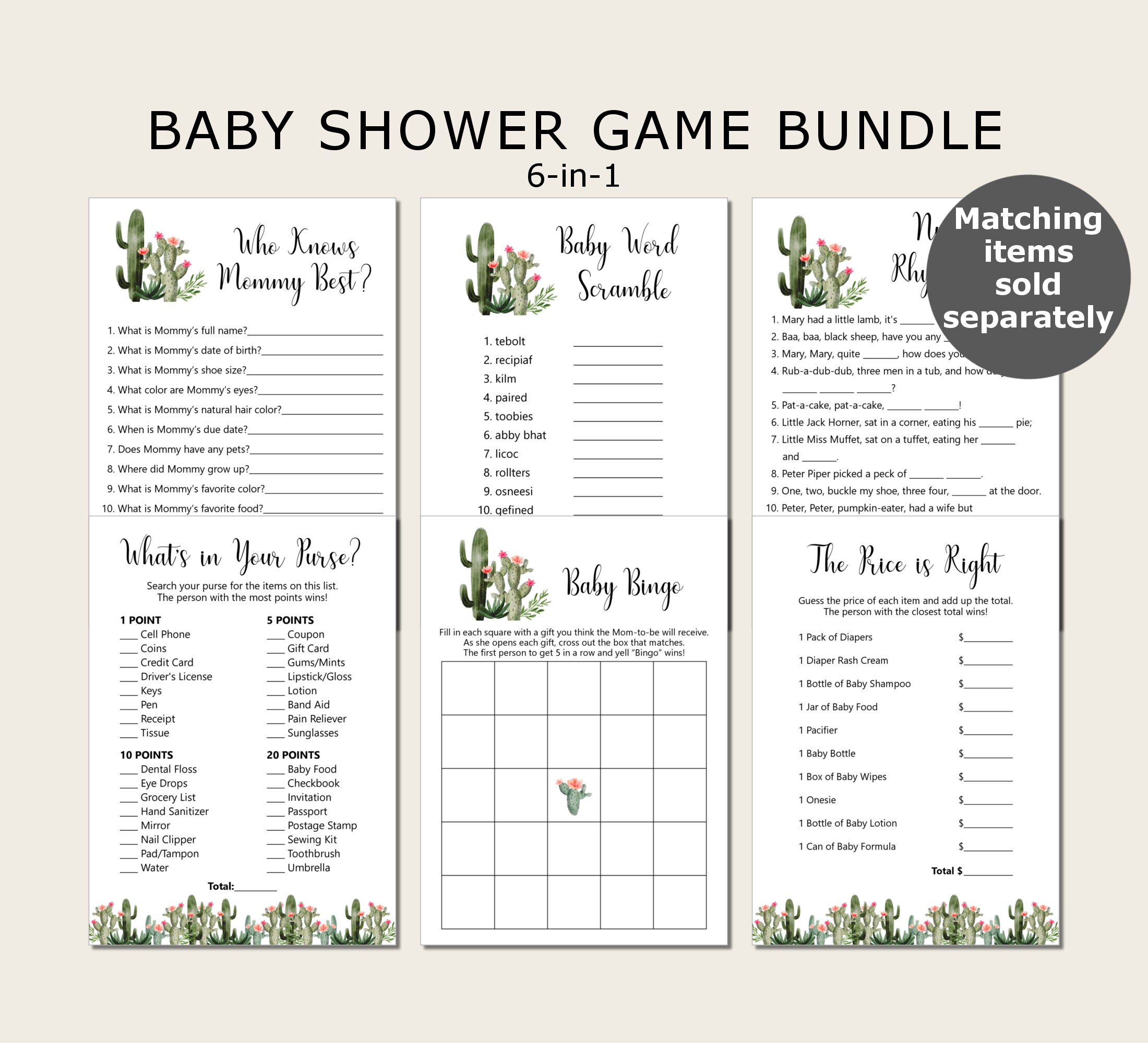 Who Knows Mommy Best Succulent Cactus Baby Shower Game - Etsy