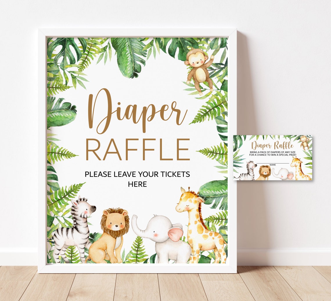 Diaper Raffle Tickets and Sign Jungle Baby Shower Game Jungle - Etsy