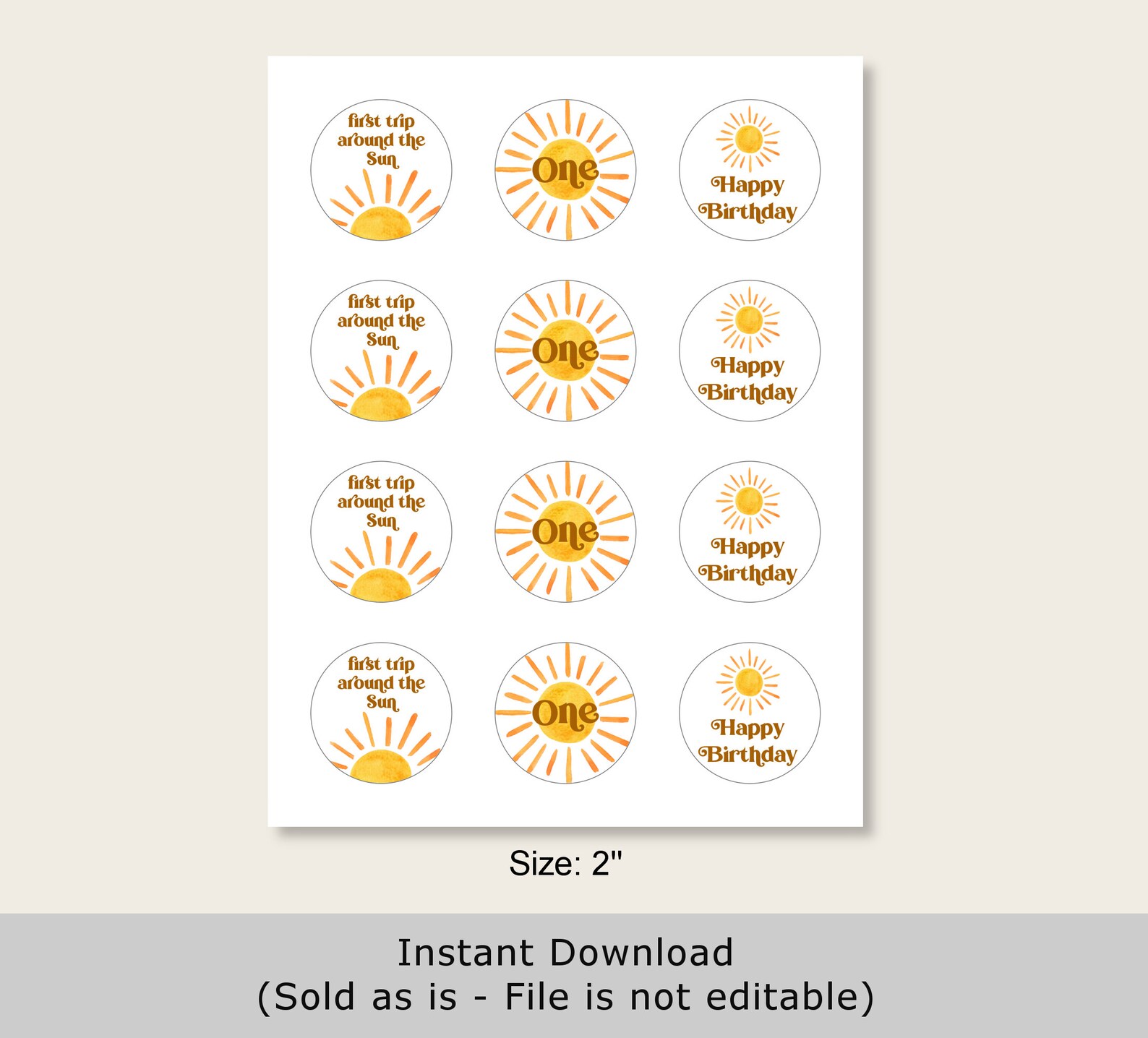 Sun Birthday Cupcake Toppers First Trip Around the Sun Birthday Here ...