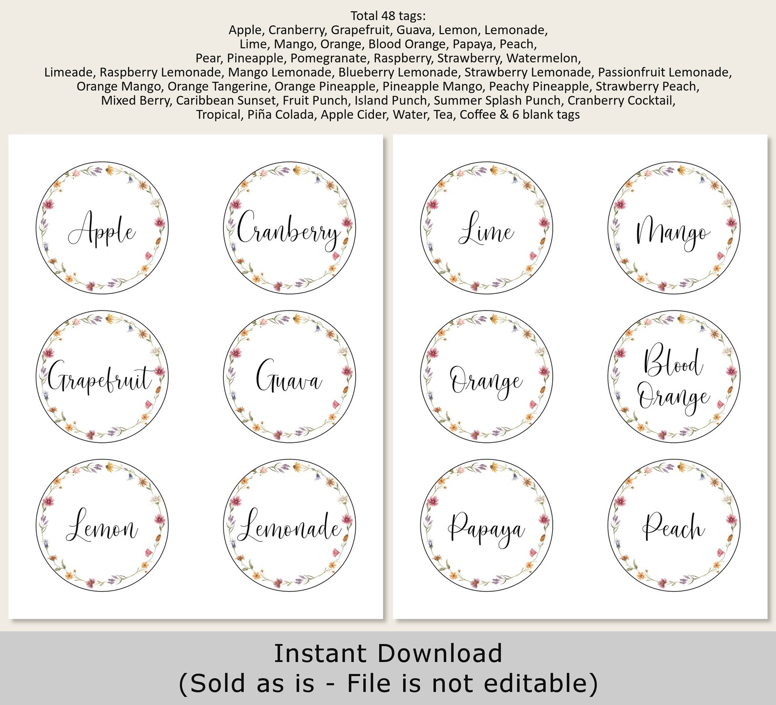 Wildflower Mimosa Bar Juice Tags Wildflower Bridal Shower Baby Shower ...