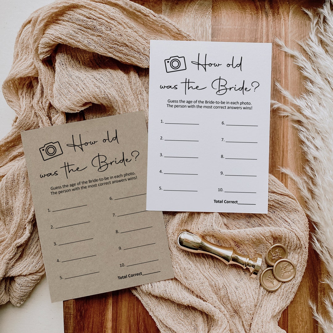 How Old Was the Bride Game Rustic Minimalist Bridal Shower Game Wedding ...