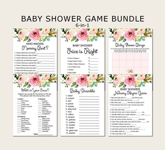 Pink Floral Baby Shower Game Bundle Games Printable Girl Baby Shower ...