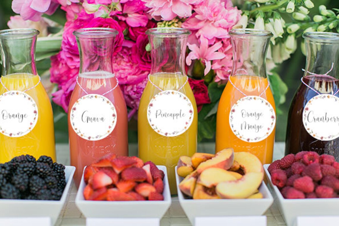Wildflower Mimosa Bar Juice Tags Wildflower Bridal Shower Baby Shower ...