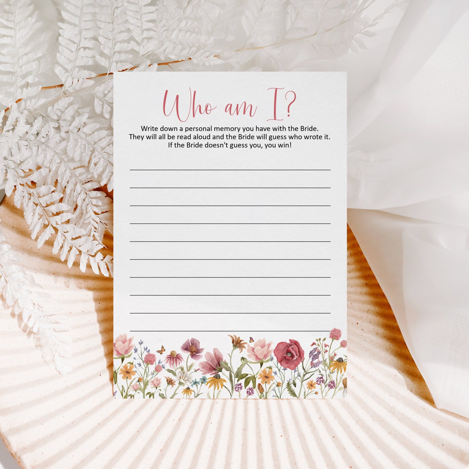 Wildflower Bridal Shower Who Am I Game Floral Bridal Shower Garden Tea ...