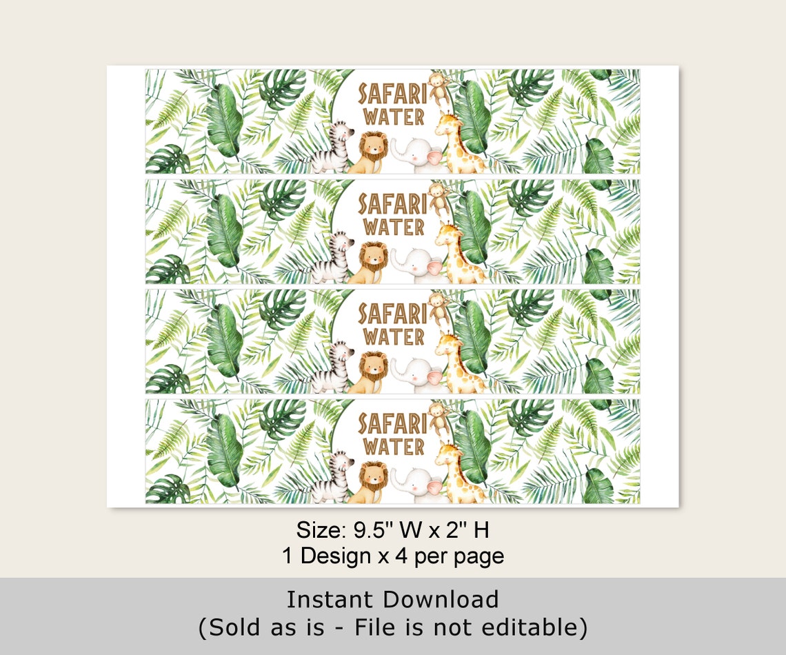 Safari Water Labels Safari Birthday Safari Animals Baby Shower - Etsy ...