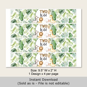 Two Wild Birthday Water Bottle Labels Safari Animals Zoo Jungle 2nd ...