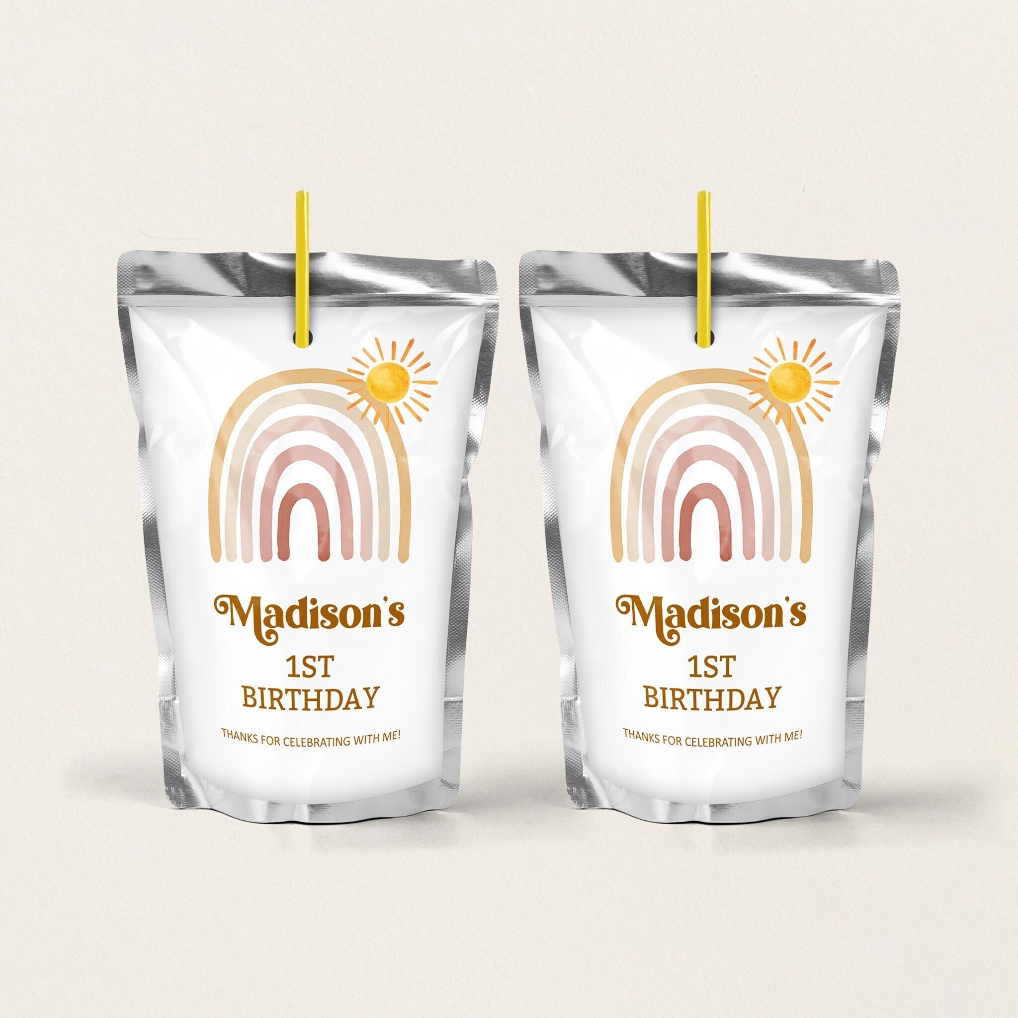 Editable Rainbow and Sun Capri Sun Label Sunshine Birthday Party Favor ...