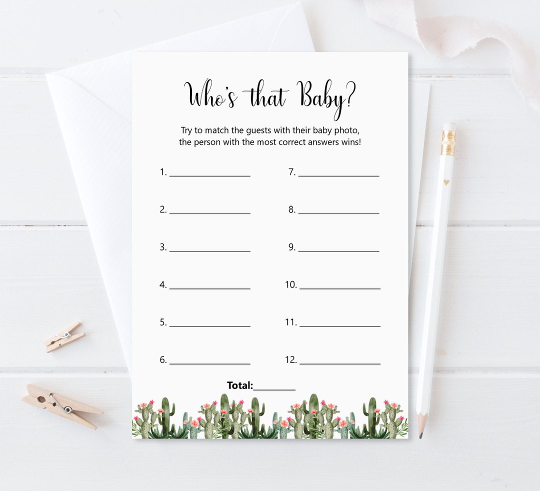 Succulent Cactus Baby Shower Who's That Baby Game Boho Fiesta Baby ...