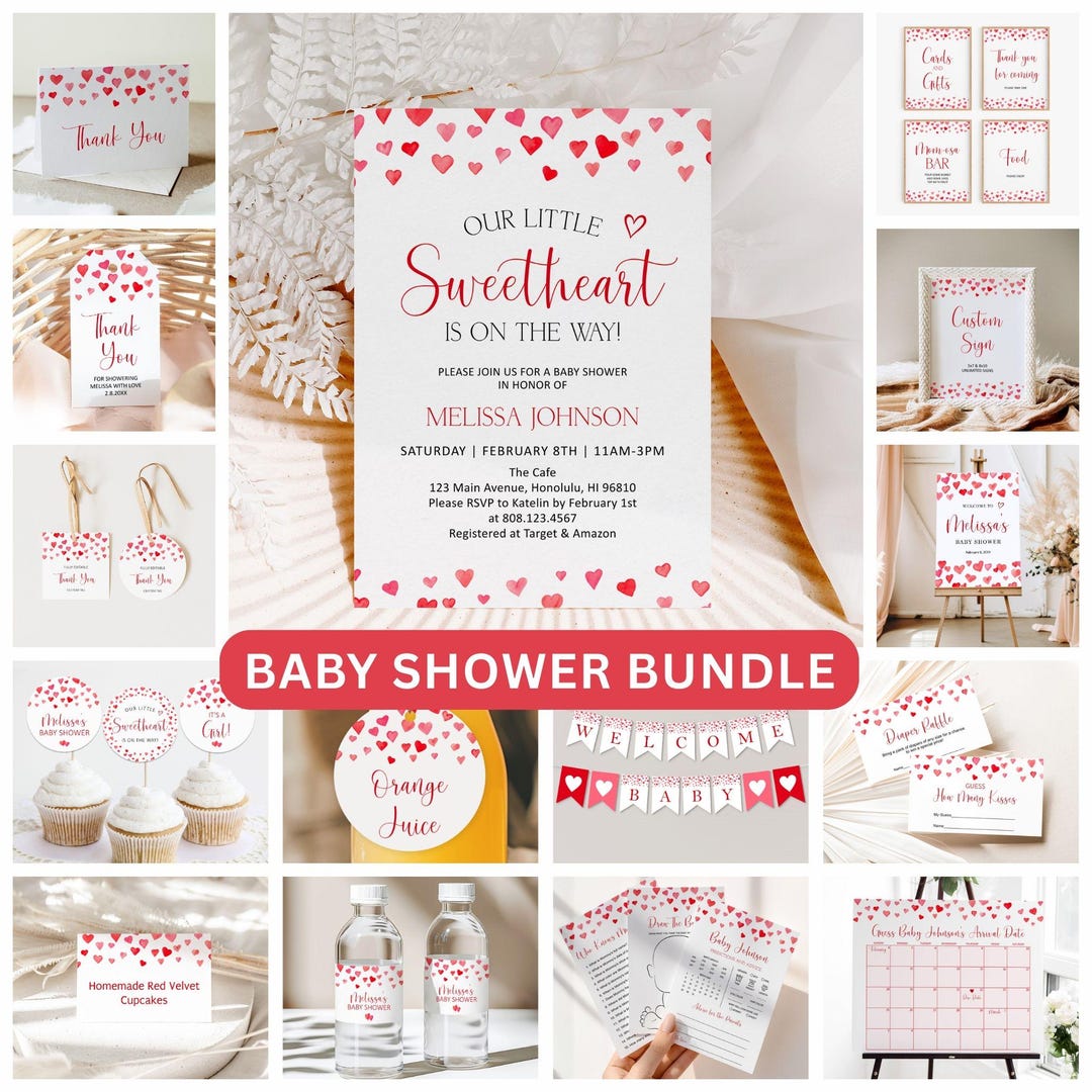 Editable Valentine's Day Baby Shower Little Sweetheart Baby Shower ...