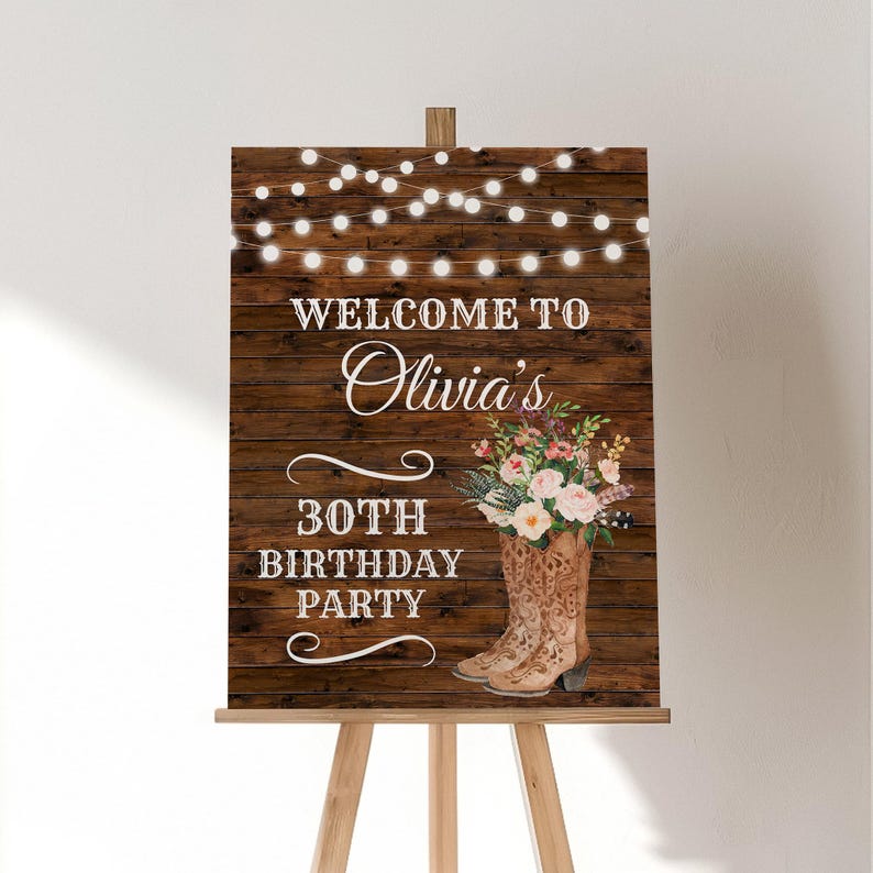 Editable Cowgirl Birthday Party Welcome Sign Template (ANY AGE ...