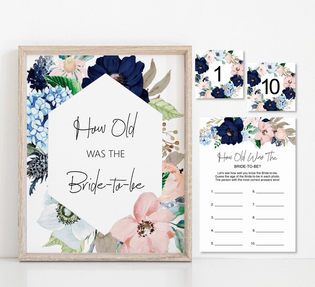 How Old Was the Bride to Be Game Navy Blush Pink Bridal Shower Game ...