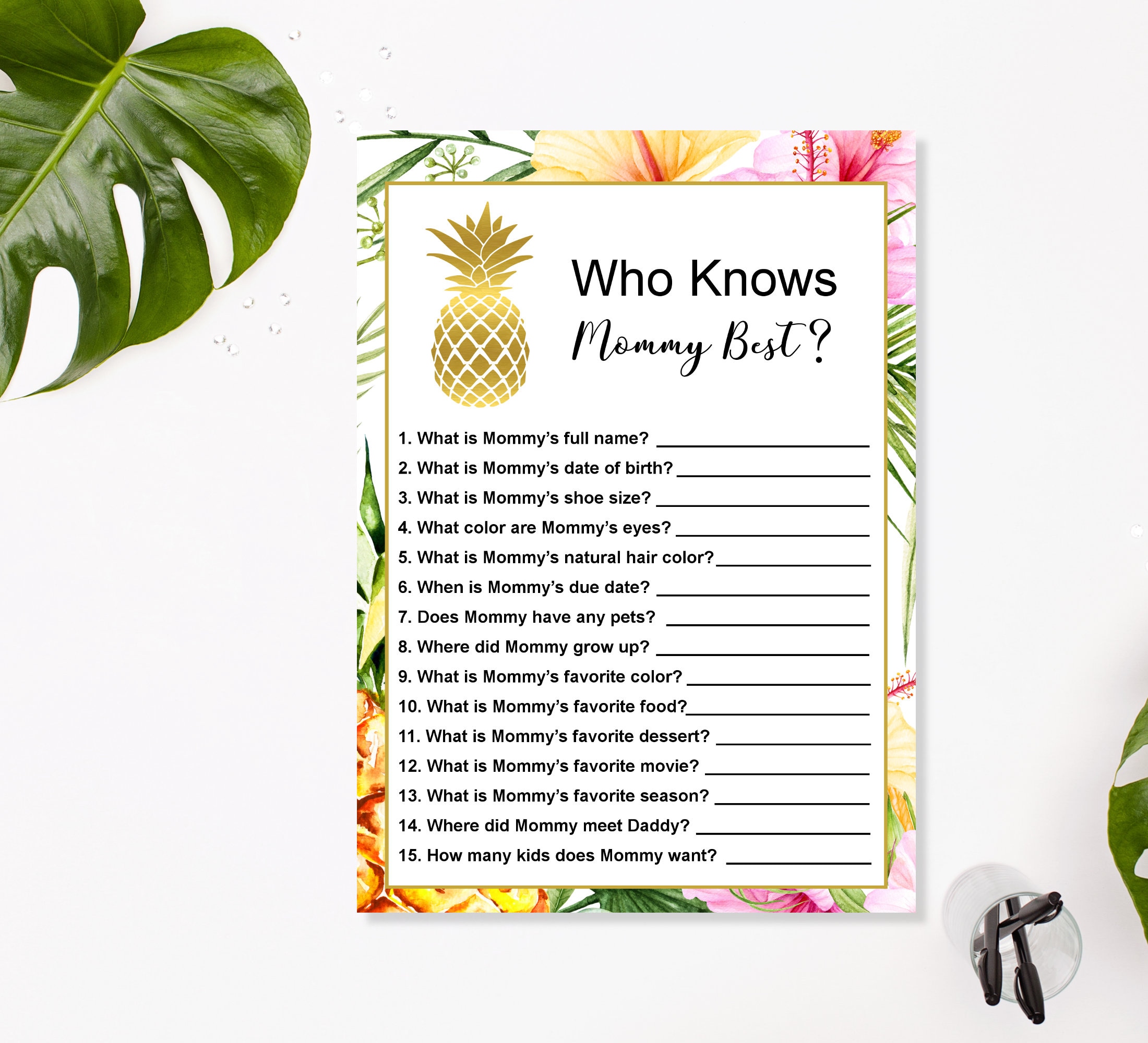 Tropical Baby Shower Game Bundle Hawaiian Baby Shower Gold Pineapple ...