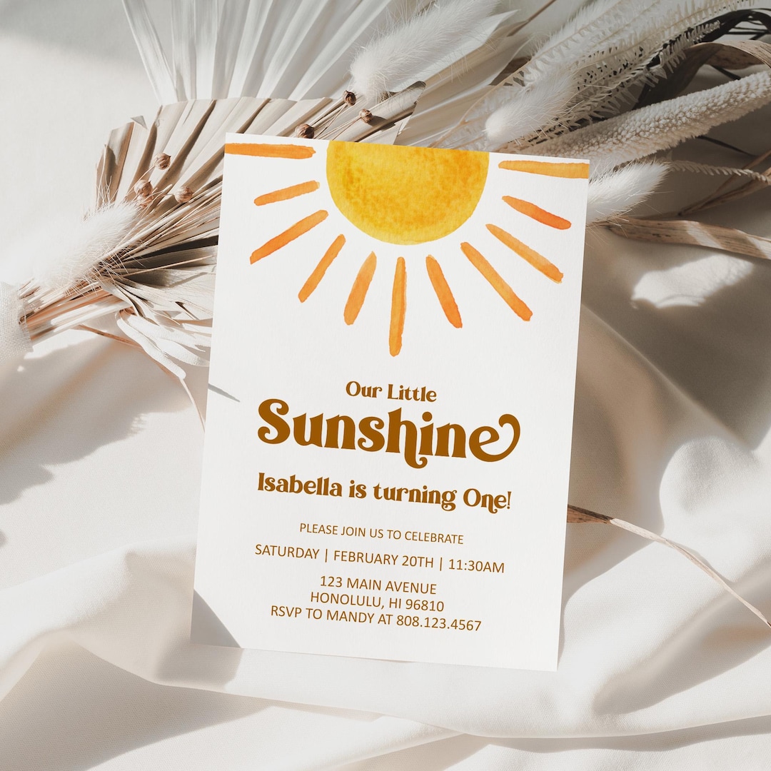 Editable Little Sunshine Birthday Invitation Boho Sunshine First ...