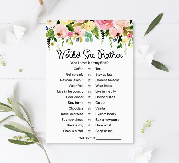Would She Rather Baby Shower Game Who Knows Mommy Best Game Printable ...