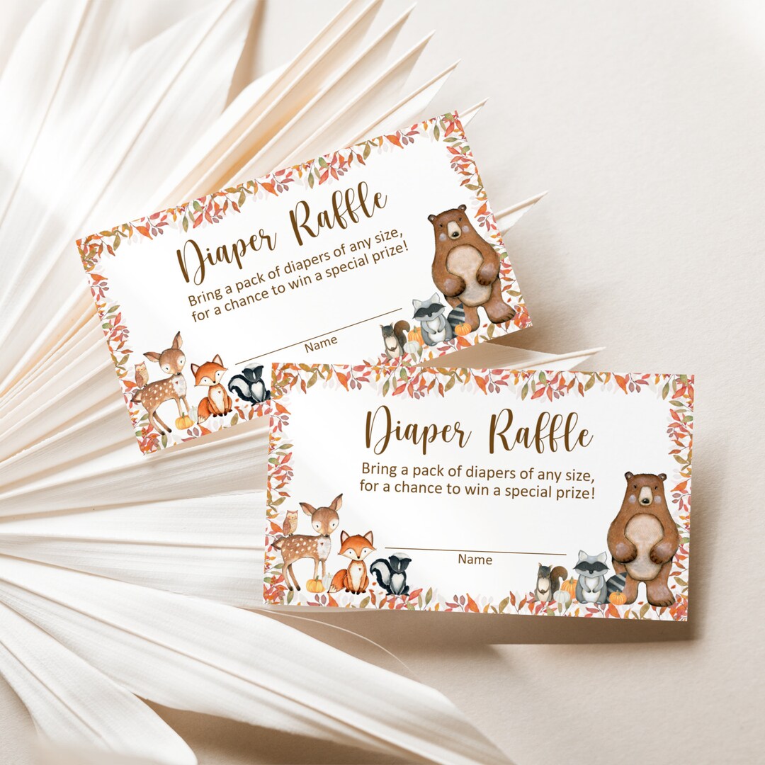 Diaper Raffle Ticket Insert Card Fall Woodland Baby Shower Gender ...