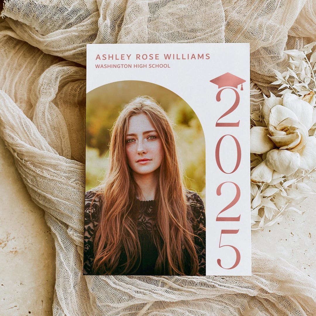 Editable Class of 2025 Graduation Announcement Template Rose Gold Arch ...